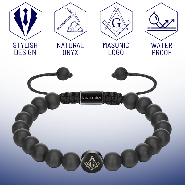 Masonic Mens Bead Bracelet - Black - MasonicMan