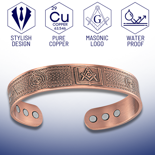 Mens Masonic Bangle Pure Copper - Magnetic - MasonicMan