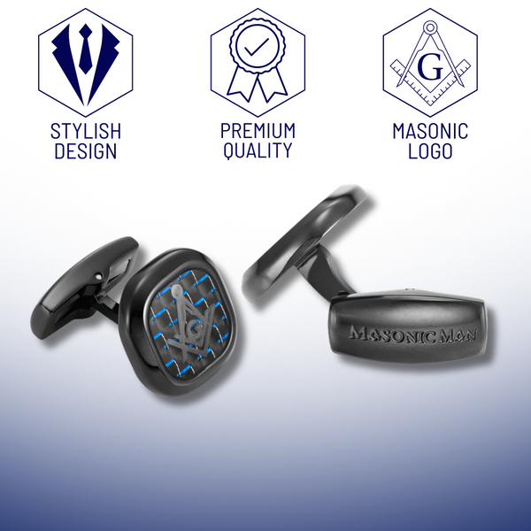 MasonicMan Stainless Steel Cufflinks with Blue Carbon Fiber